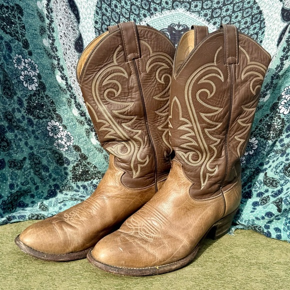 Justin Boots | Shoes | Vintage Mens Justin Boots Tan And Black Leather ...